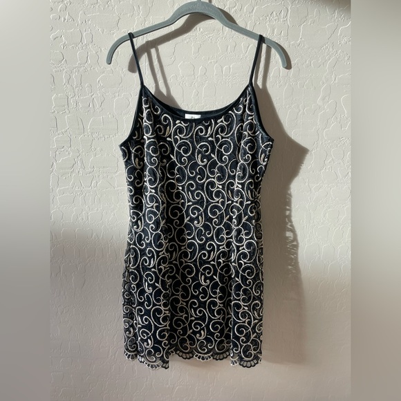 Sam | Dresses | Lbd Sparkly Black Mini Dress Gold Metallic Swirls ...